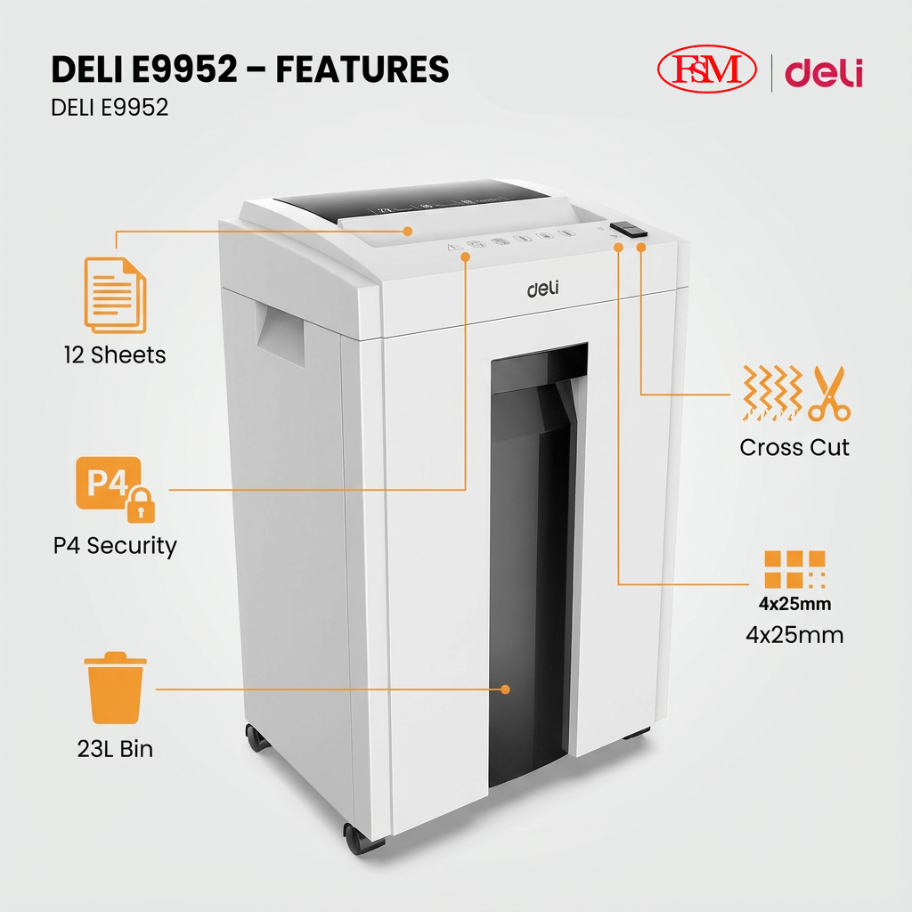 Deli E9952 Paper Shredder Malaysia | Office Secure