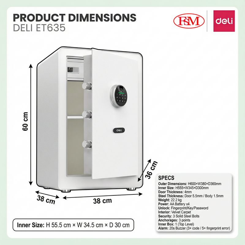 Deli ET635 Digital Safe Box Malaysia | Security Safe